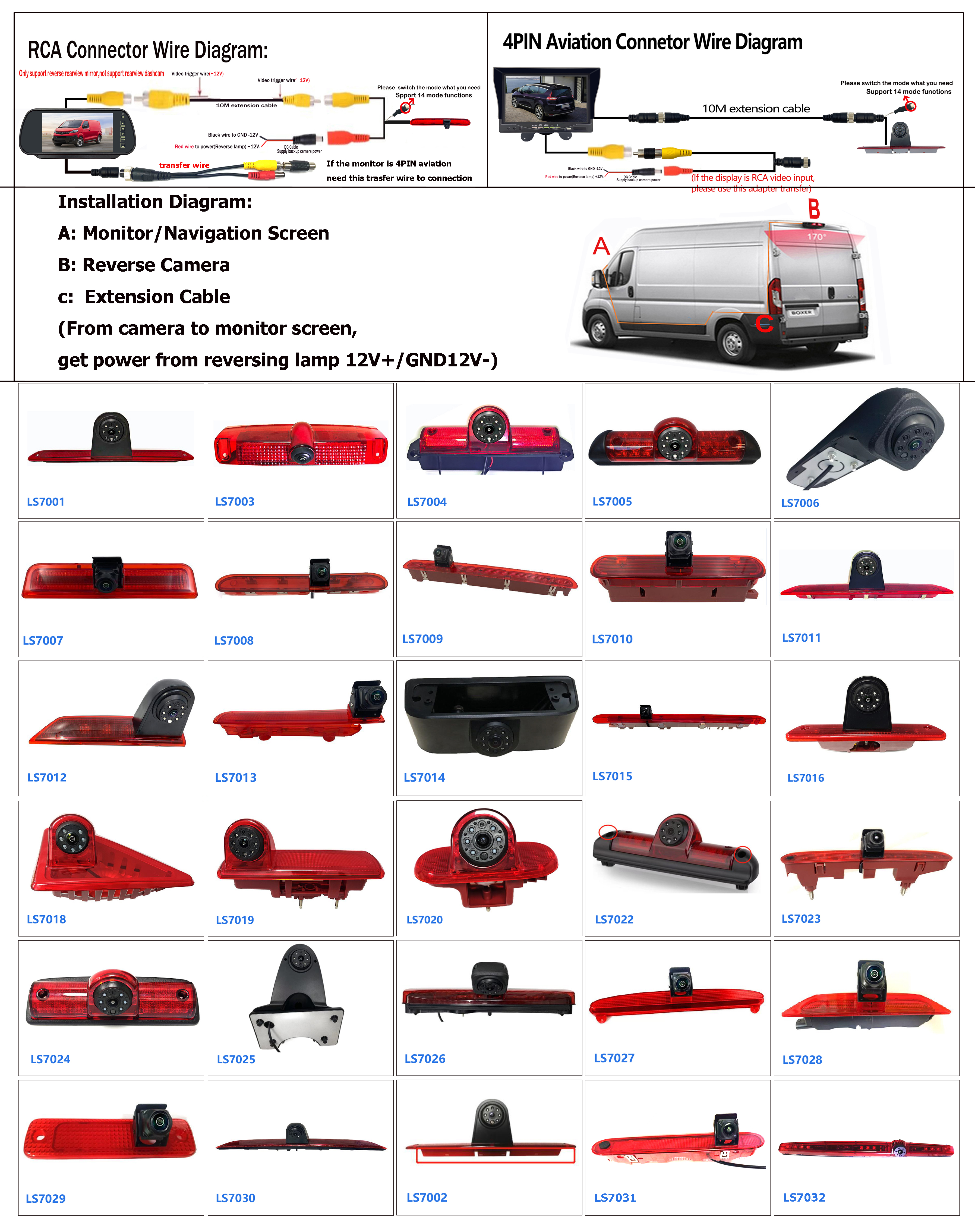 HD 7Inch HD Rearview Mirror Monitor with 3rd Brake Light Camera for Me ...